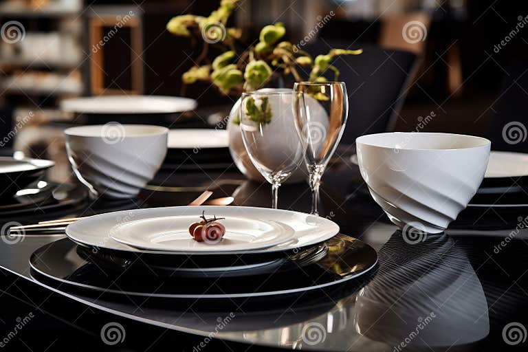 Elegant Dining Table Setting with Modern Dinnerware Stock Image - Image ...