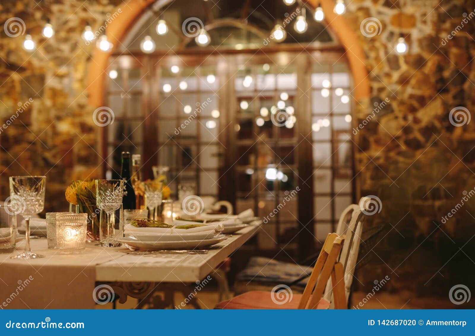 Elegant Dinner Set Up Outdoors Stock Photo - Image of drinking, empty ...