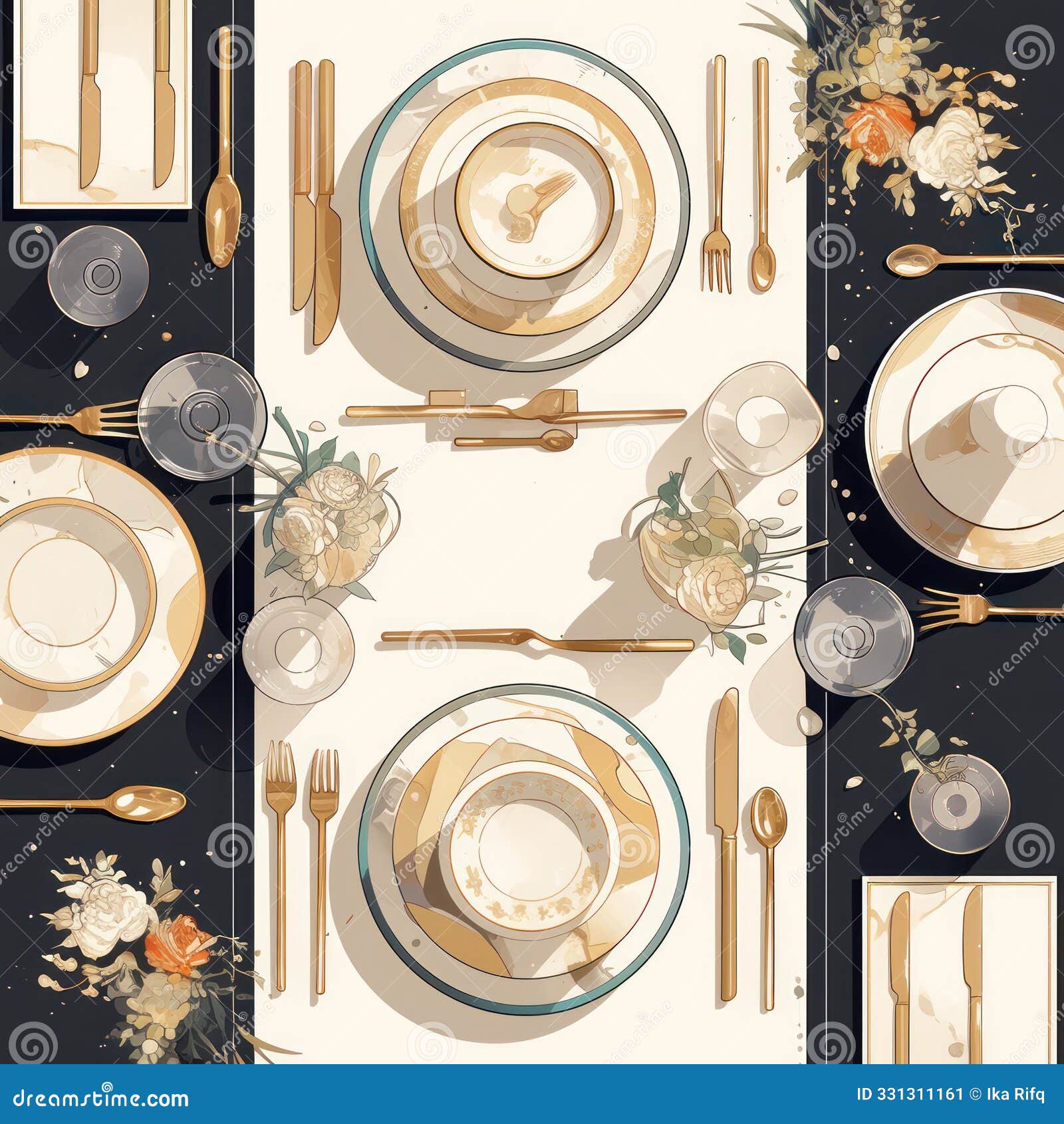 Elegant Dinner Table Setting Illustration Generated with Ai Stock ...