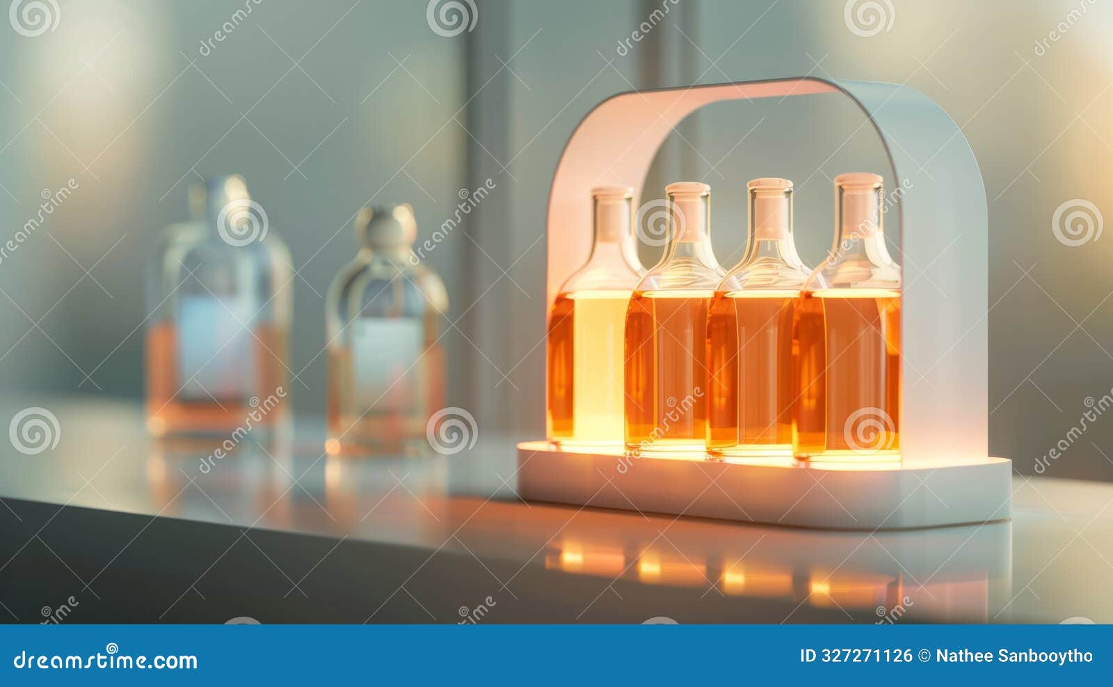 Elegant Display of Glass Bottles with Amber Liquid Stock Illustration ...