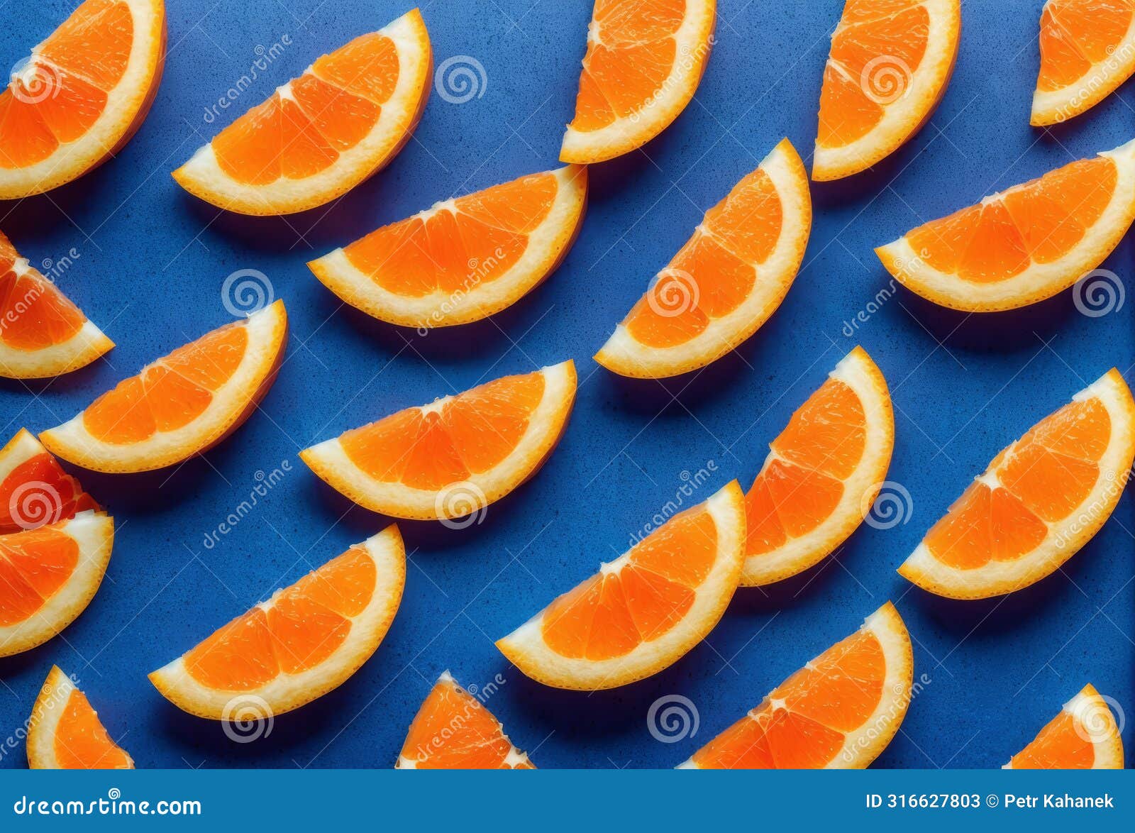 Elegant Display Of Orange Slices On A Textured Deep Blue Background. AI ...