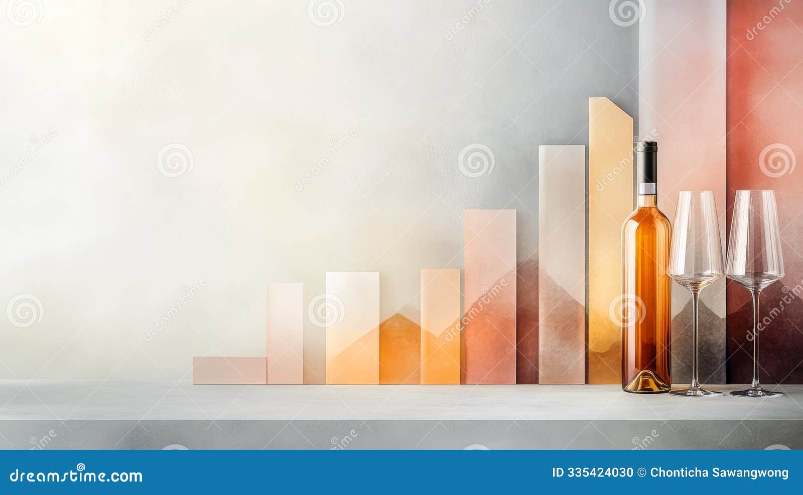 Elegant Display of Wine Glasses and a Bottle beside Rising Bar Graph ...