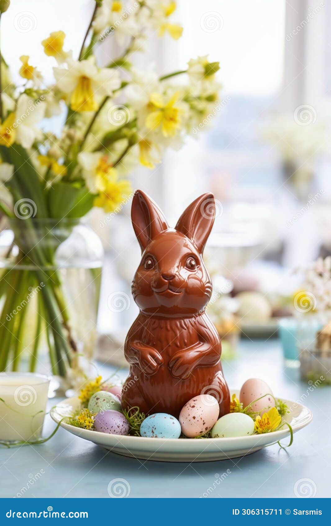 Elegant Easter Chocolate Bunny Centerpiece with Spring Flowers and ...