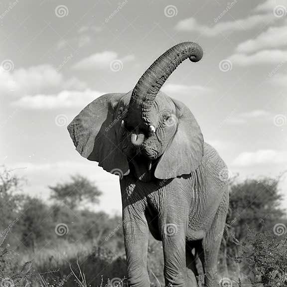 Elegant Elephant Gestures with Its Trunk, a Charming Sight Stock ...