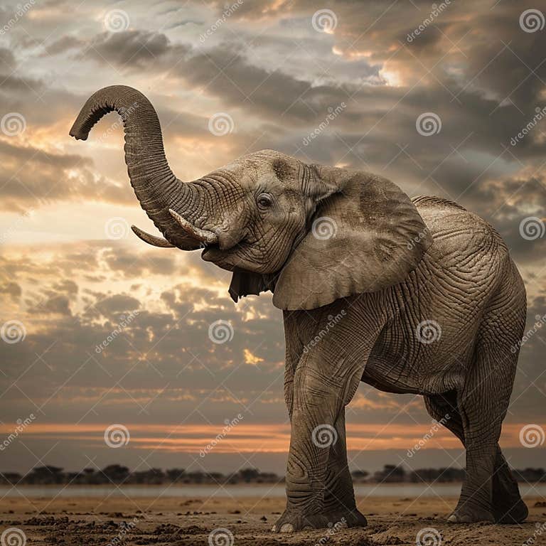 Elegant Elephant Gestures with Its Trunk, a Charming Sight Stock ...