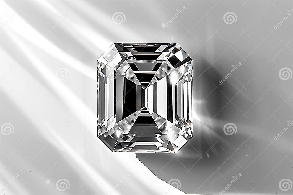 Elegant Emerald-cut Diamond Reflecting Light on a Glossy Surface Stock ...
