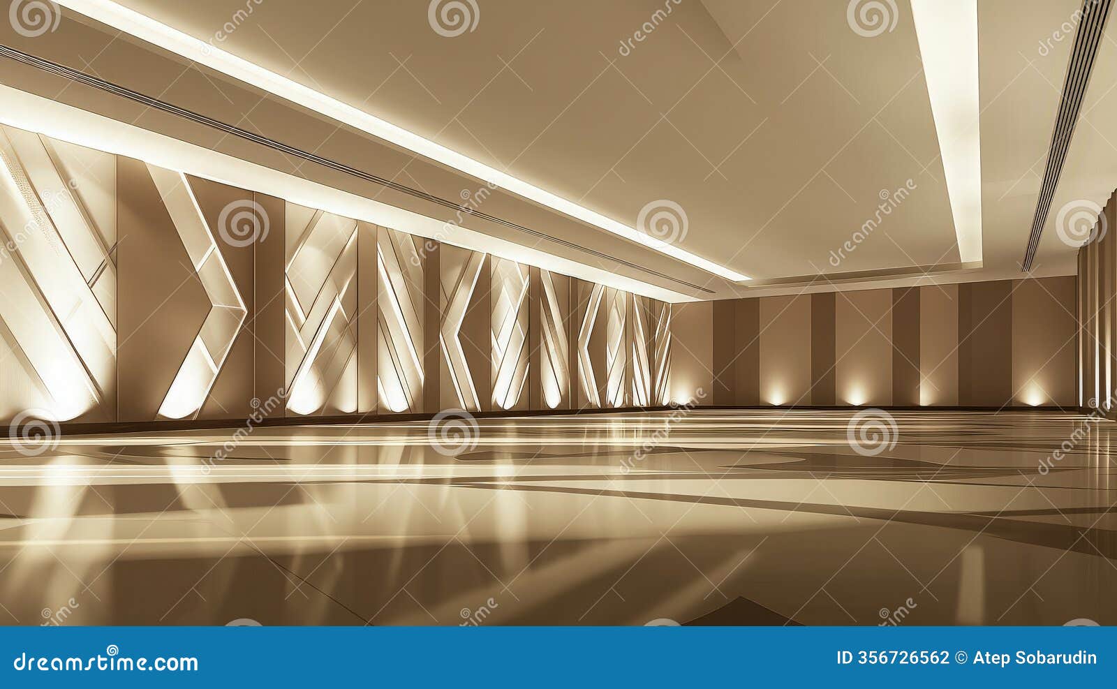 Elegant Empty Hall Interior Design, Modern Architecture, Warm Lighting ...