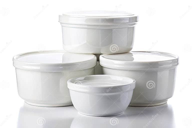 Elegant Empty White Ceramic Food Containers Round and Rectangular Set ...