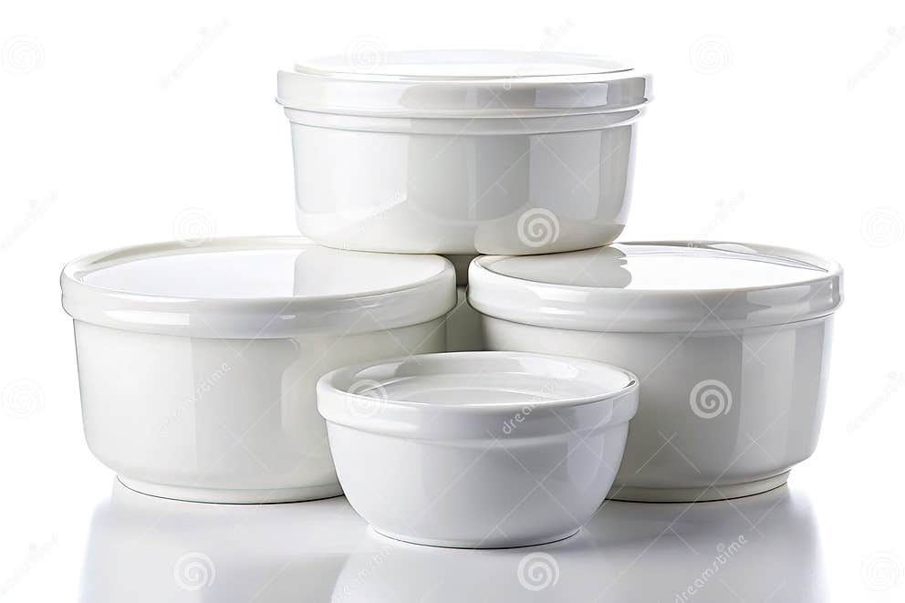 Elegant Empty White Ceramic Food Containers Round and Rectangular Set ...