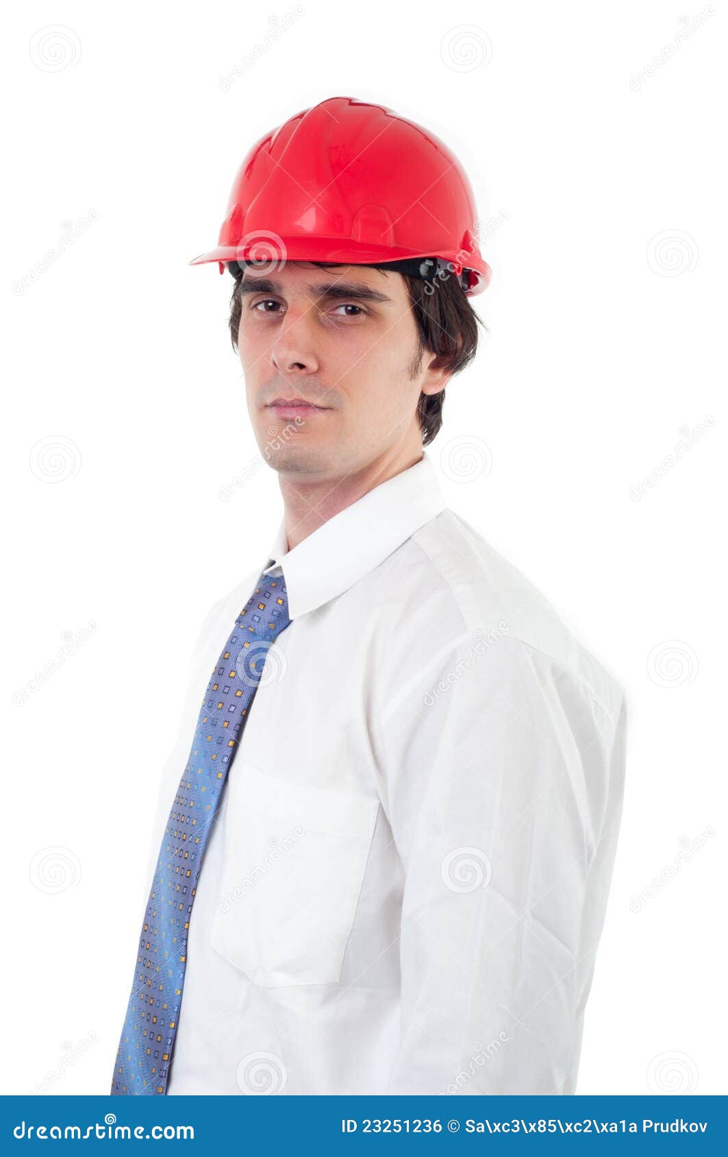 Elegant Engineer with Red Helmet Stock Photo - Image of blue, engineer ...