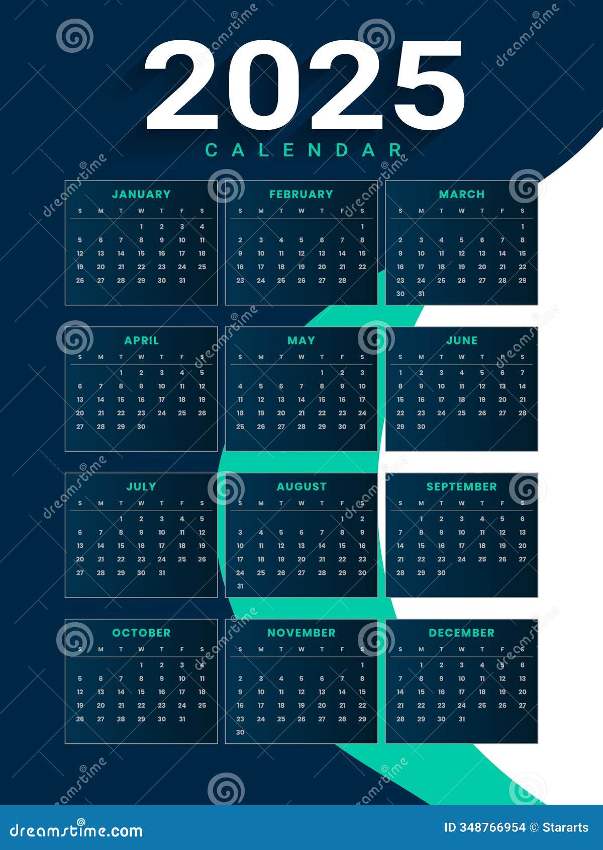 Elegant 2025 English Calendar Layout Organize Event or Task Stock ...