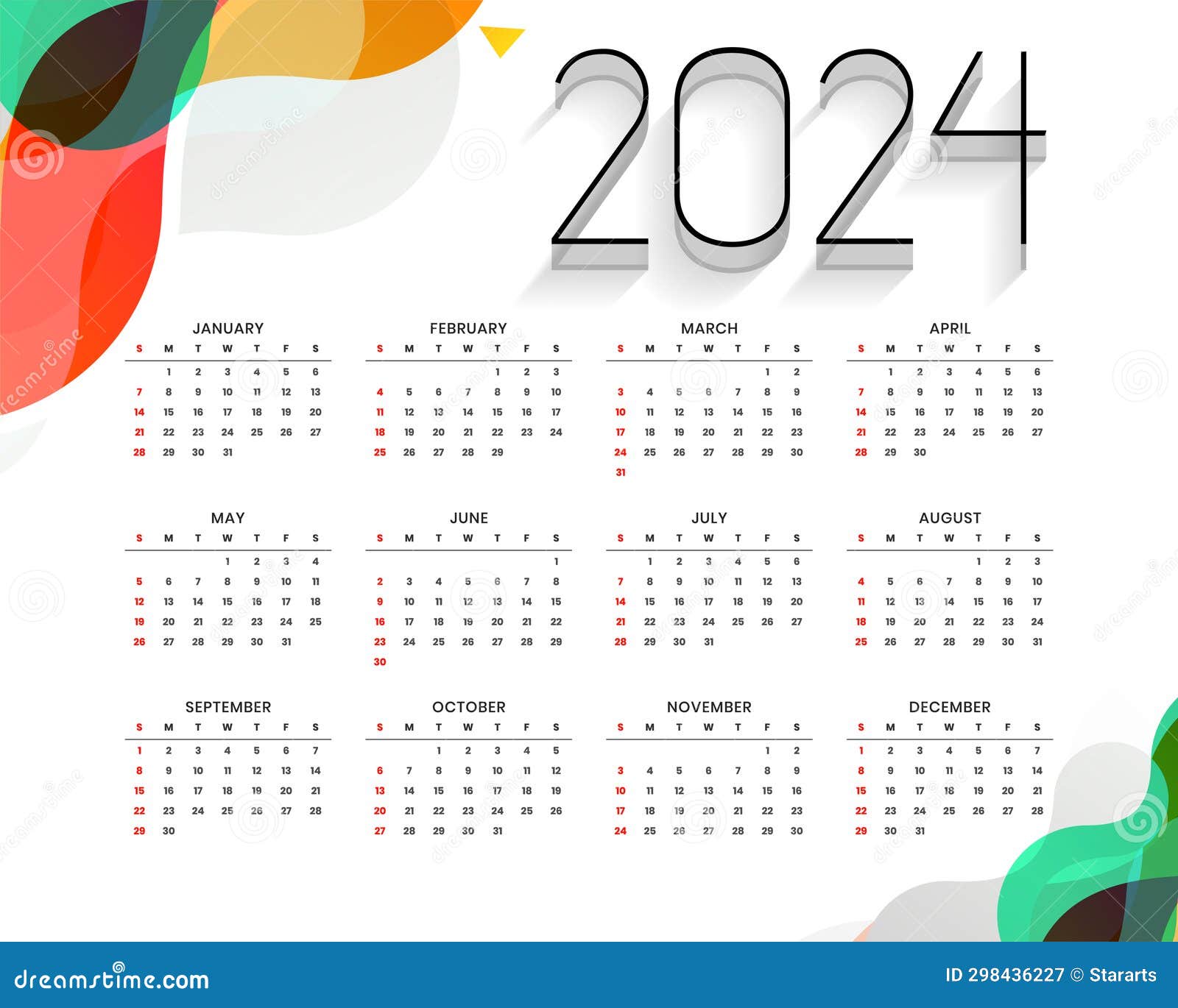 Elegant 2024 English Calendar Template a Printable Design Stock Vector ...