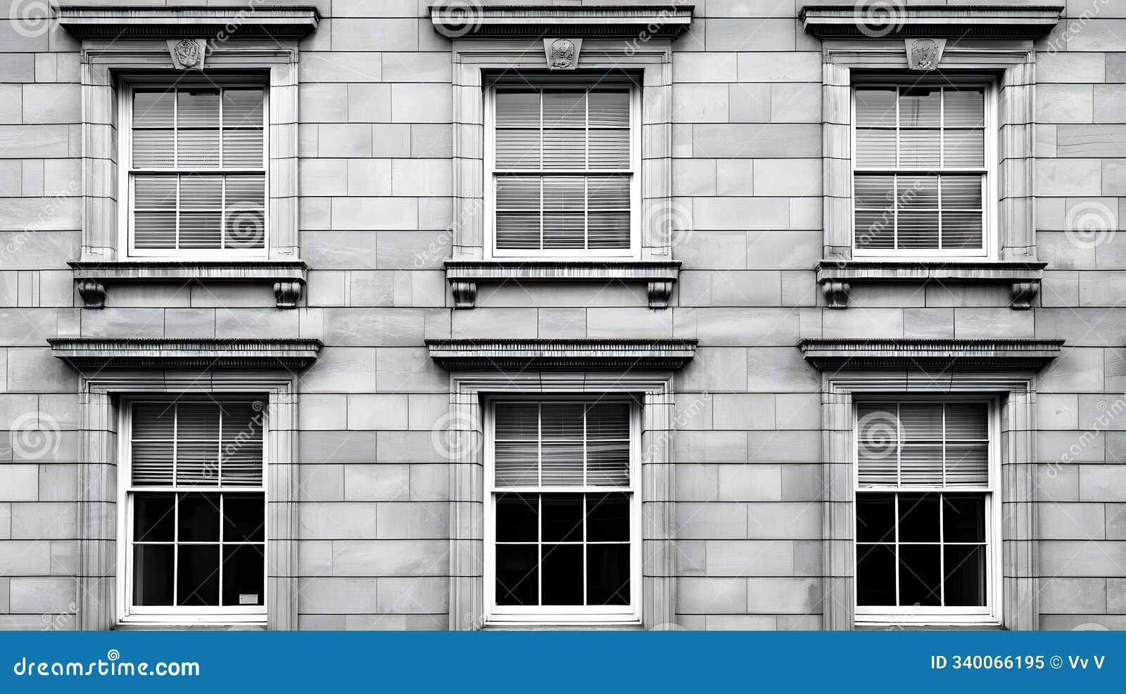 Elegant Facade with Six Classic Windows in Monochrome. Stock ...