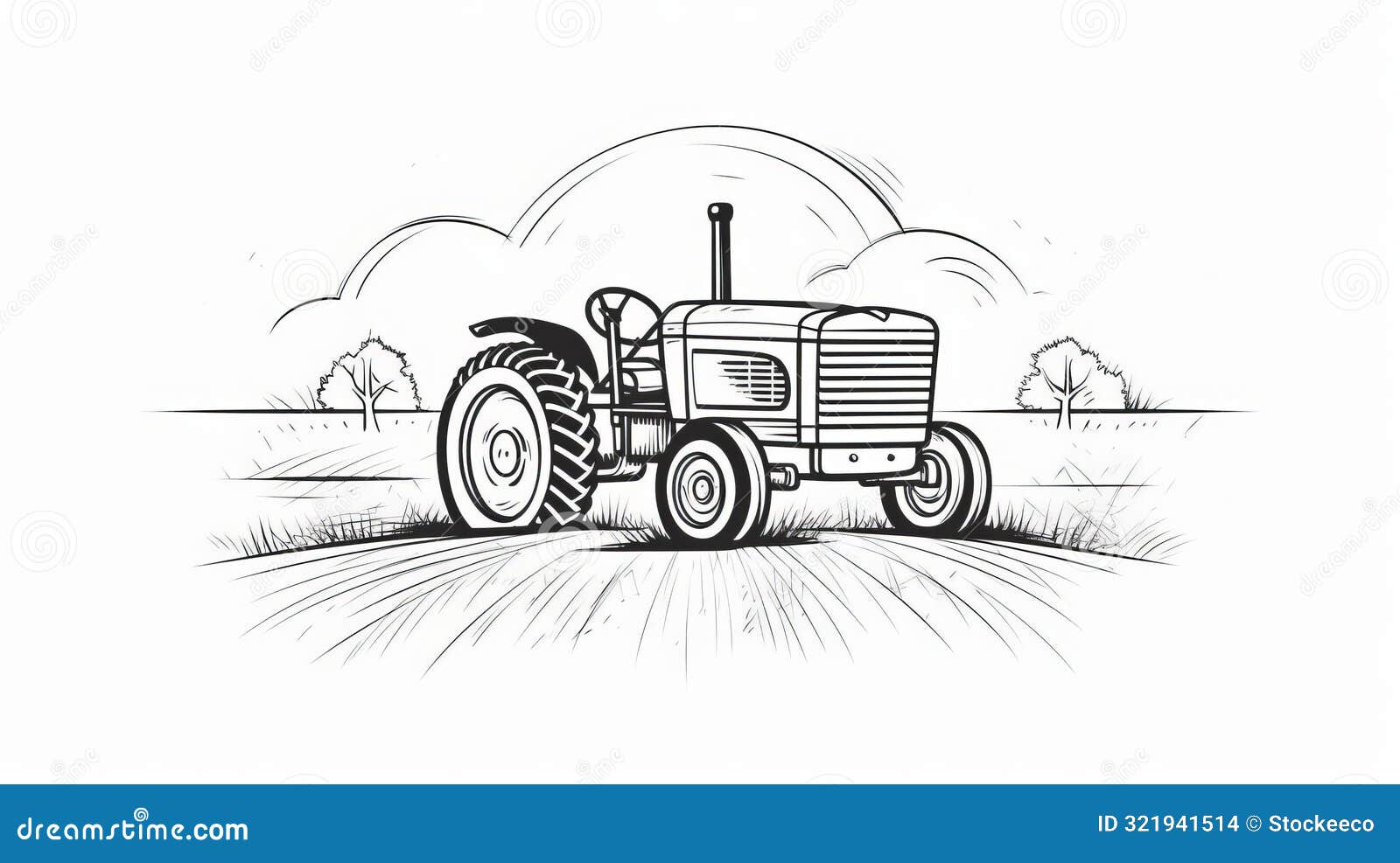 Elegant Farm Tractor Illustration in Ink Etching Style Stock ...