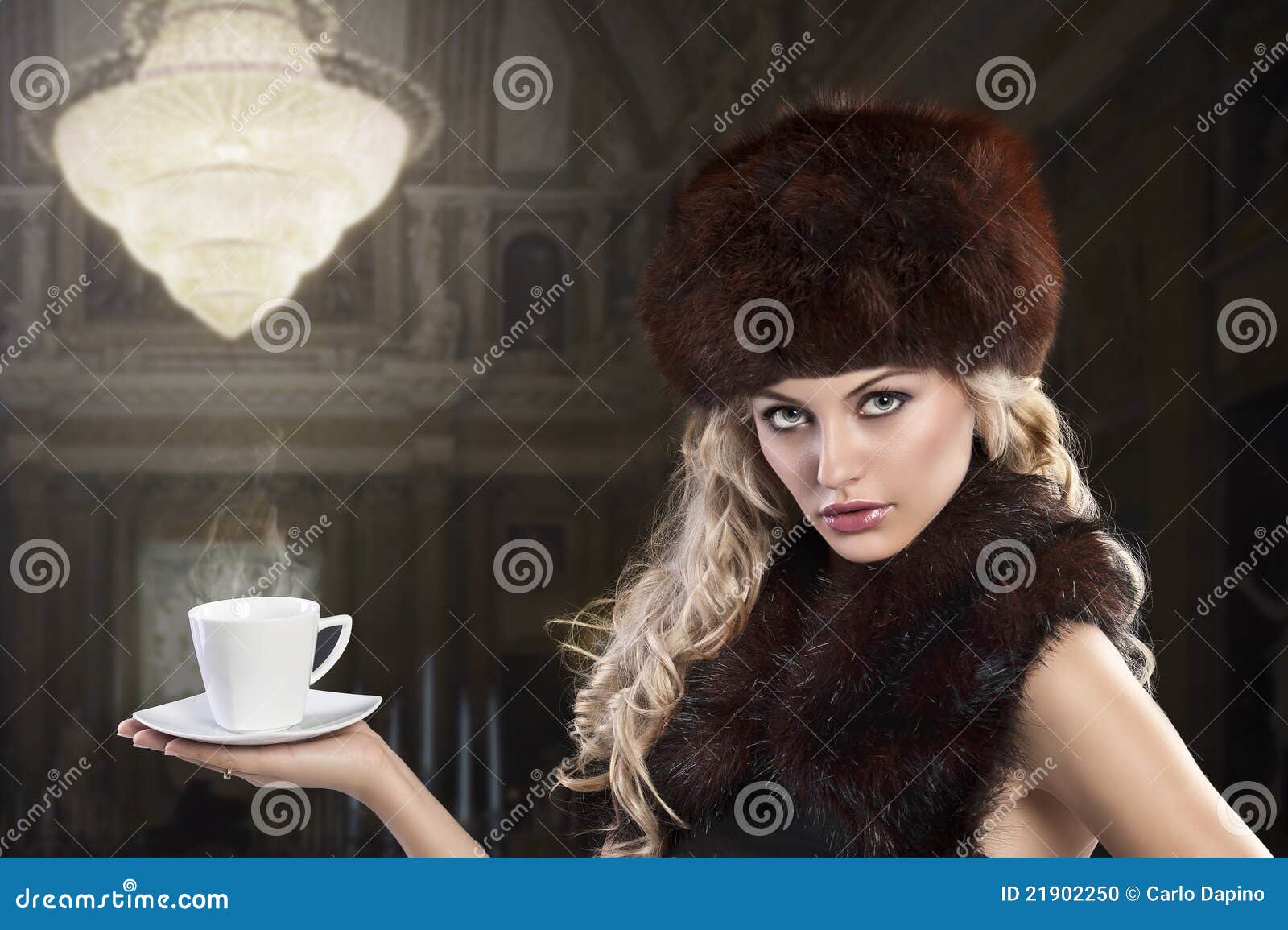 Elegant Fashion Lady with Cup of Tea Stock Photo - Image of elegant ...