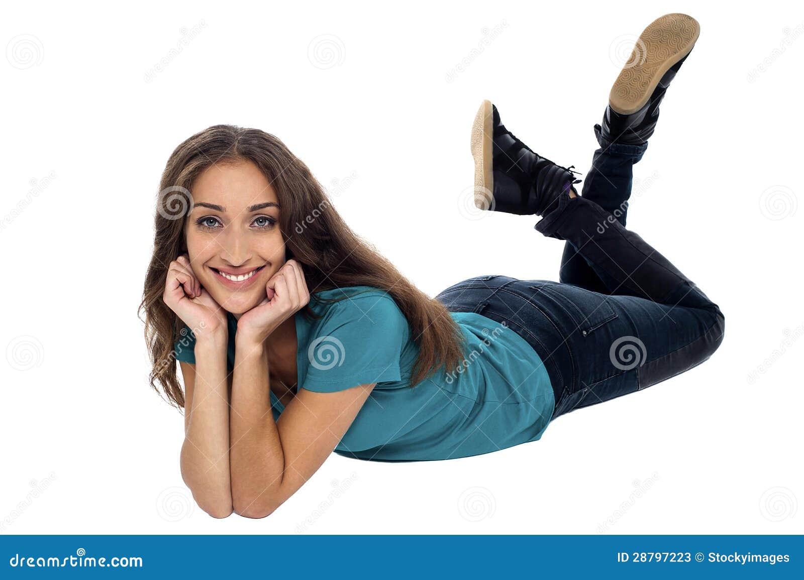 Elegant Female with Cheeky Expression Relaxing on the Floor Stock Image ...