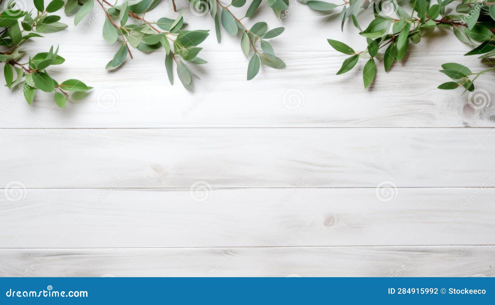 Elegant Flat Lay Composition with Laurel Branches and Rustic Wood Floor ...
