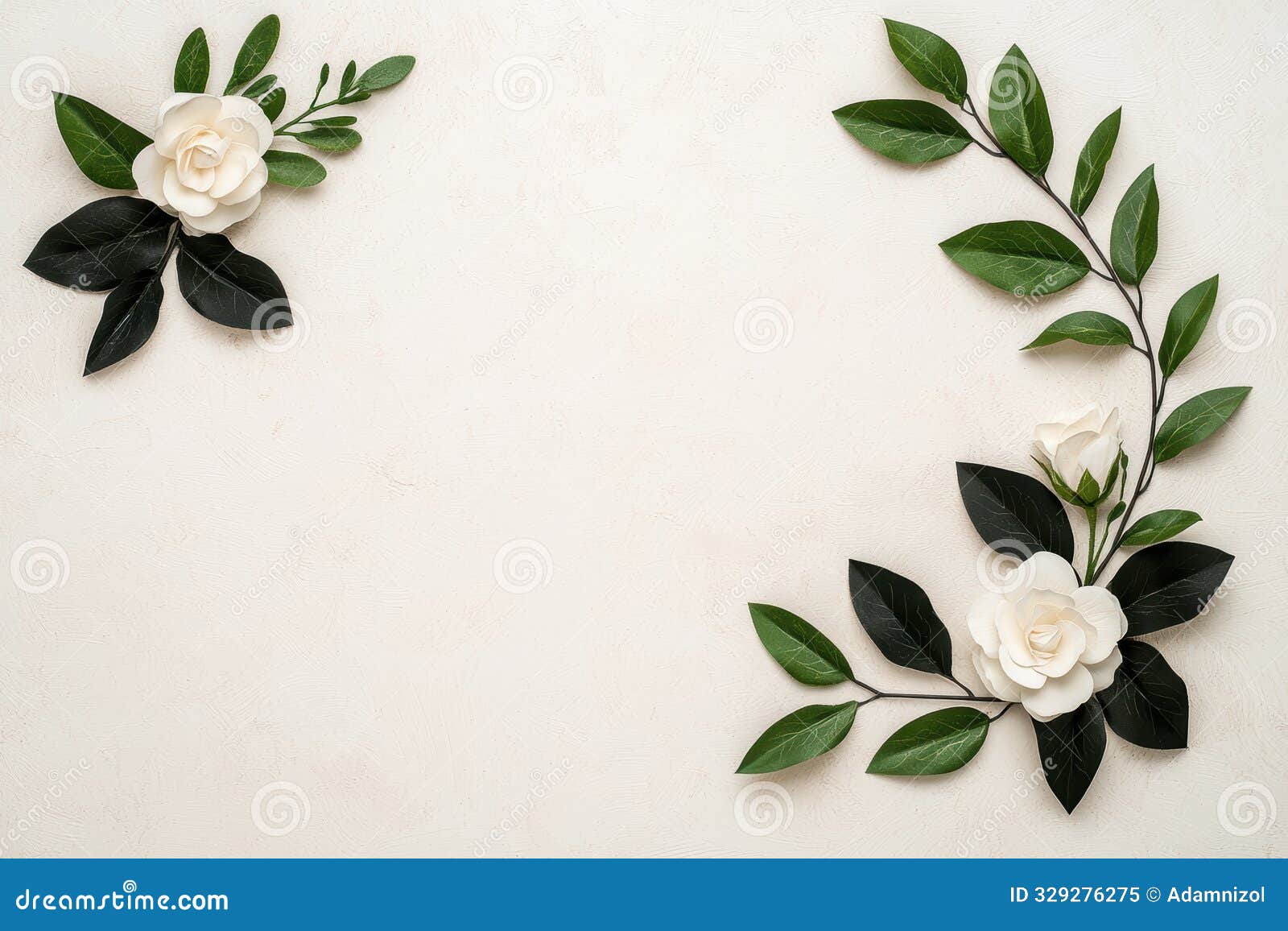 Elegant Floral Frame with White Roses and Green Leaves Stock ...