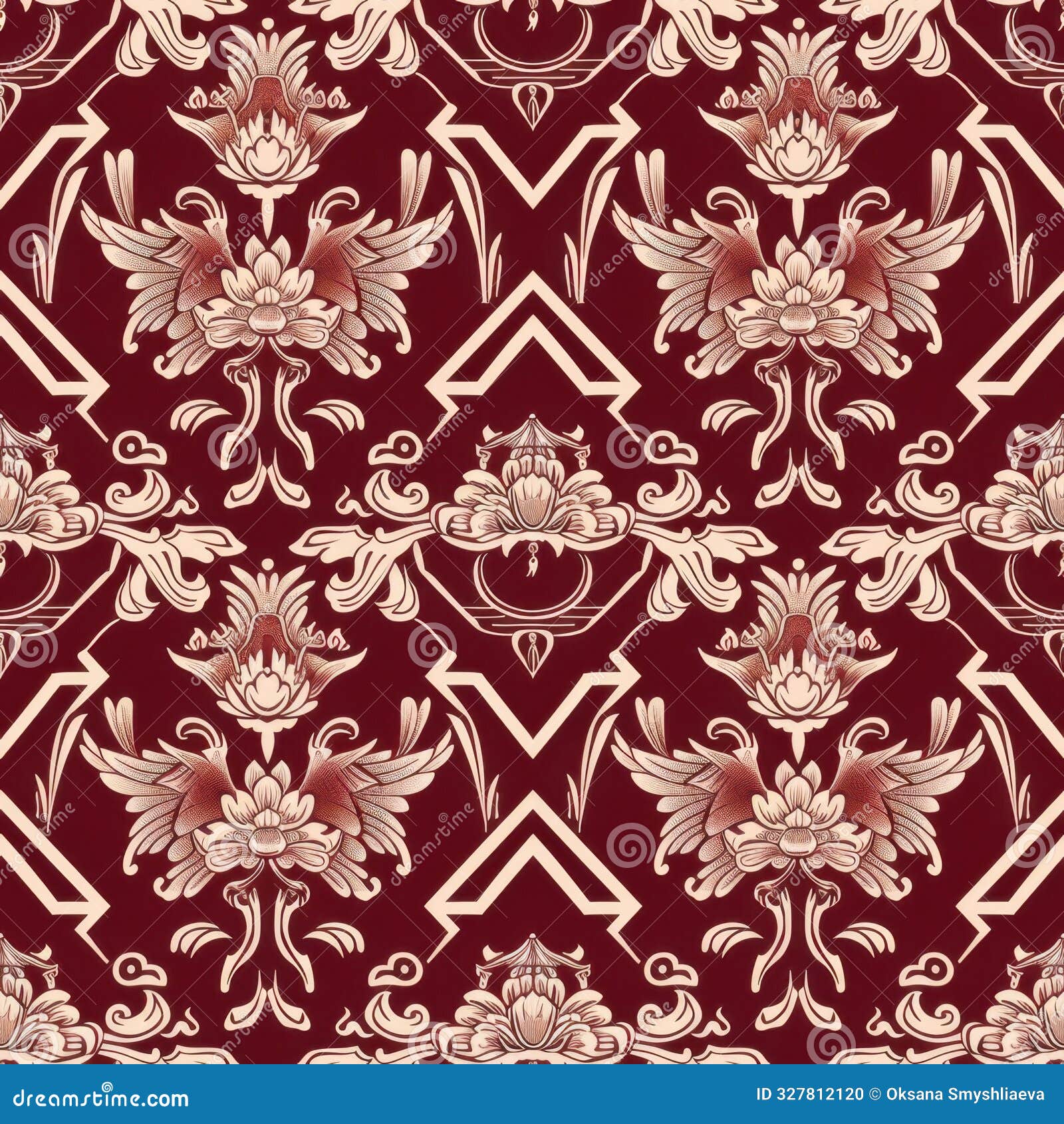 Elegant Floral Geometric Pattern on Burgundy Background Stock ...