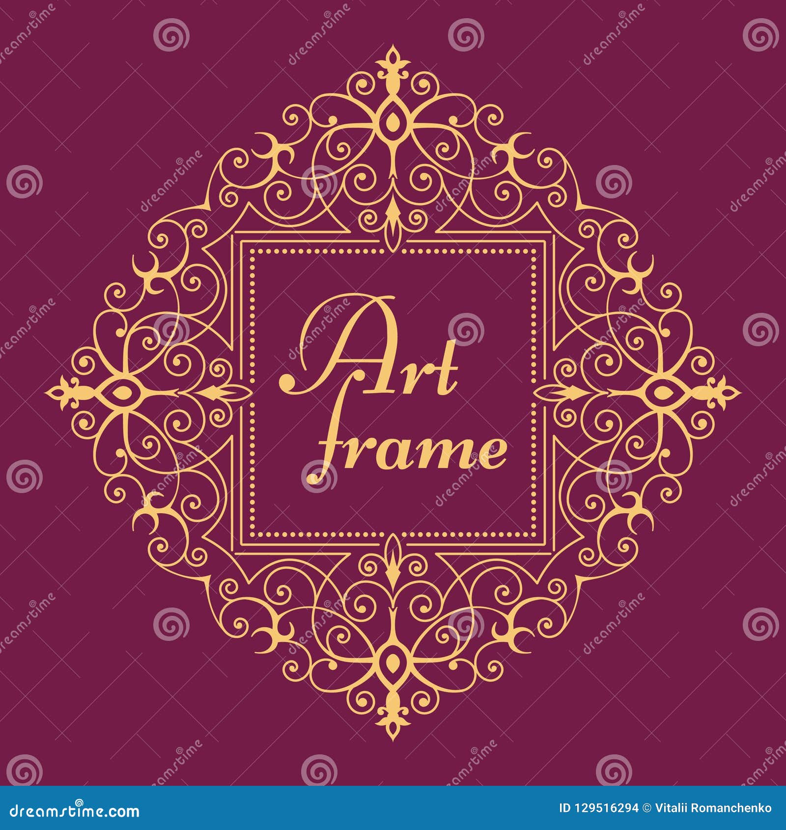 Golden Retro Frame. Elegant Floral Monogram Logo Design Template ...