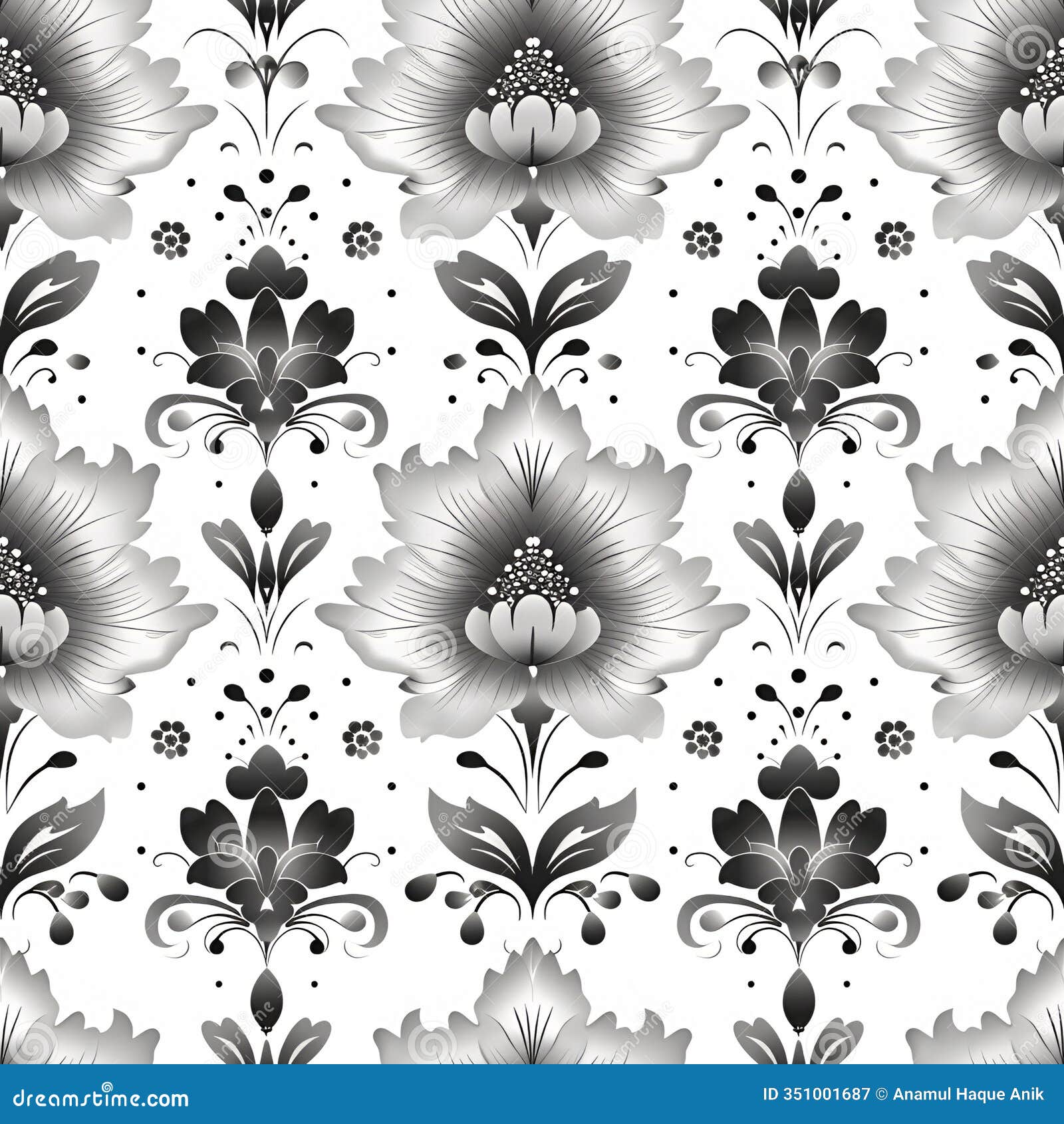 Elegant Floral Pattern in Black and White Stock Illustration ...