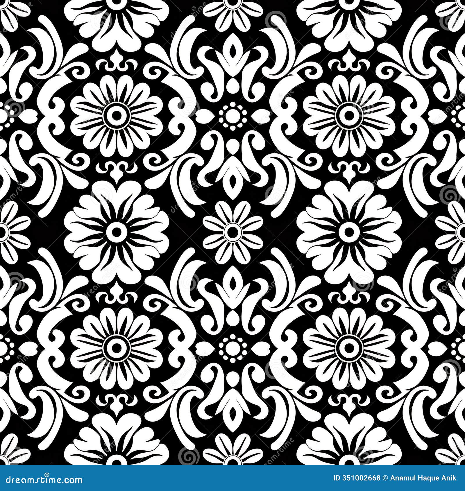 Elegant Floral Pattern in Black and White Stock Illustration ...