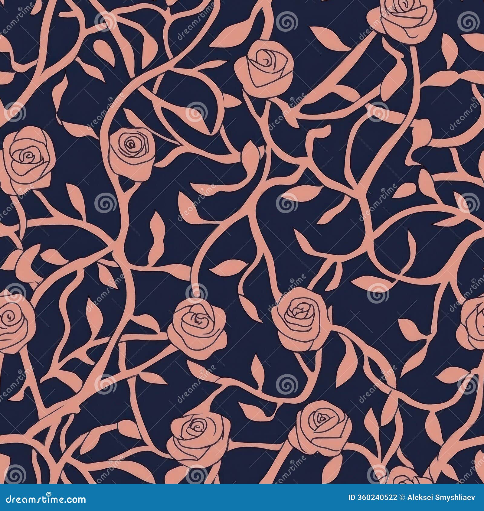 Elegant Floral Pattern with Pink Roses and Vines on Dark Background ...
