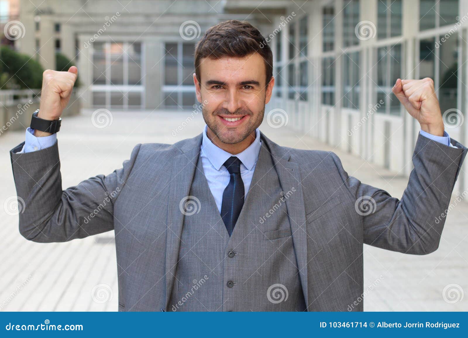Elegant Funny Businessman Flexing His Muscles Stock Photo - Image of ...