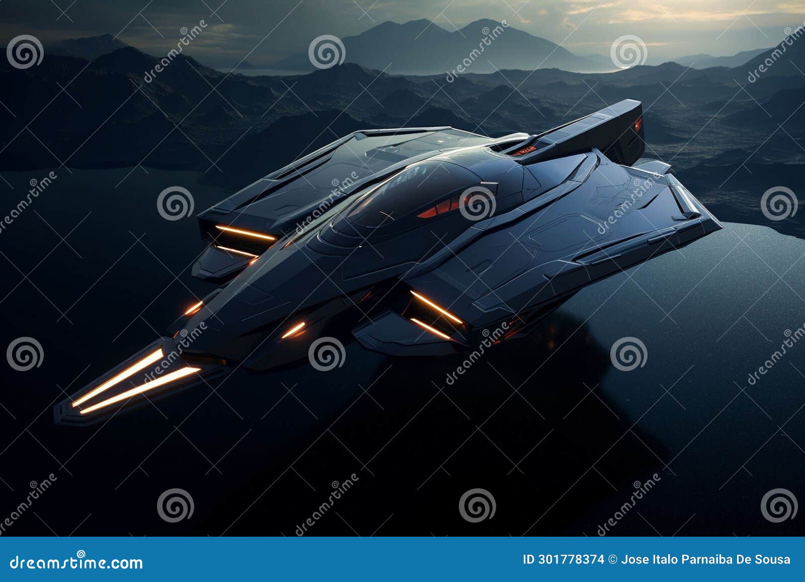 Starship Design Sketch. Line Art Illustration Royalty-Free Stock Photo ...