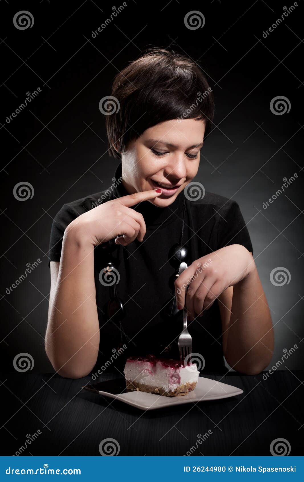 Elegant Girl Eating a Chocolate Cake Stock Photo - Image of caucasian ...