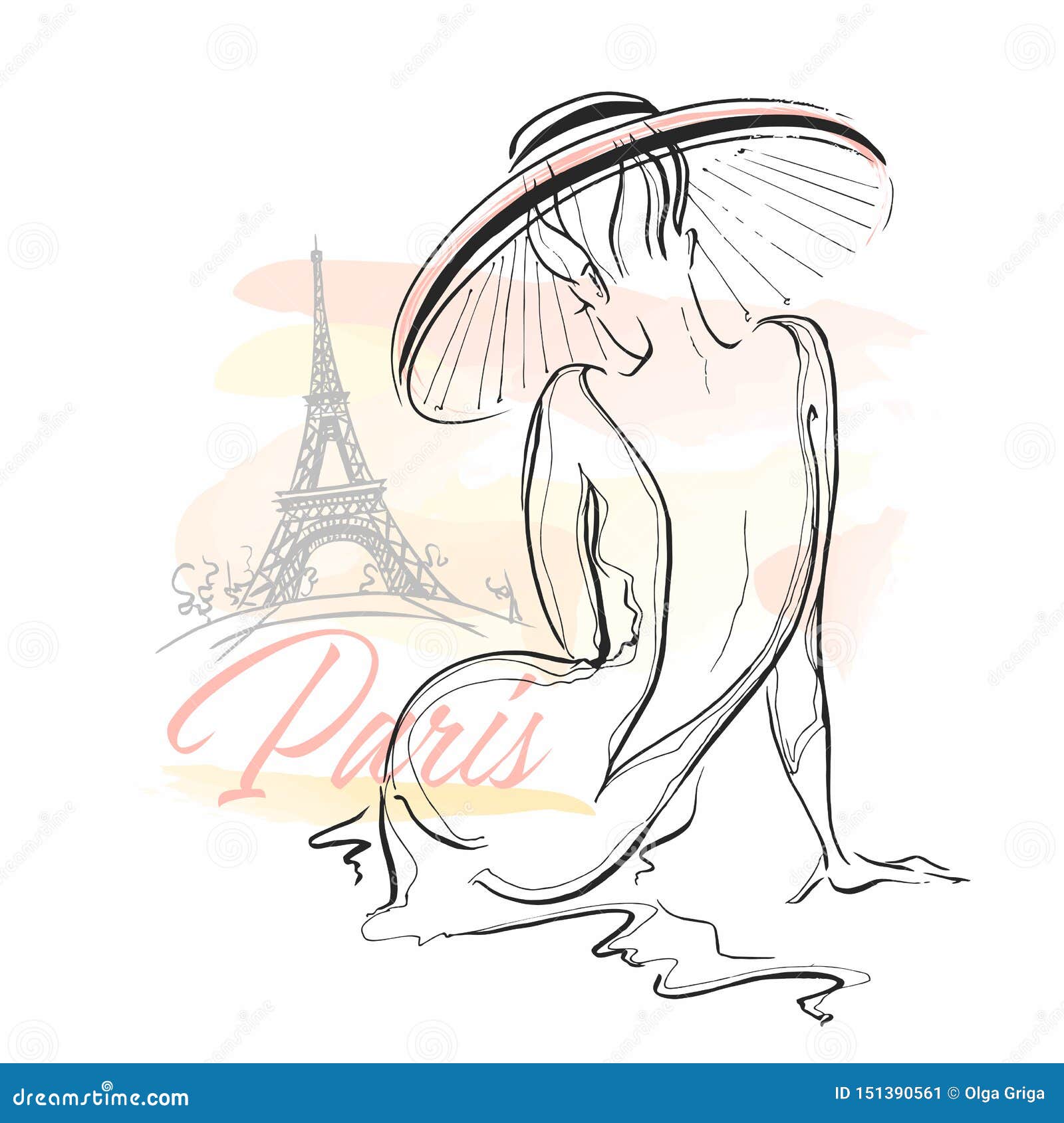 Elegant Girl in a Hat in Paris. Stylish Model Stock Vector ...