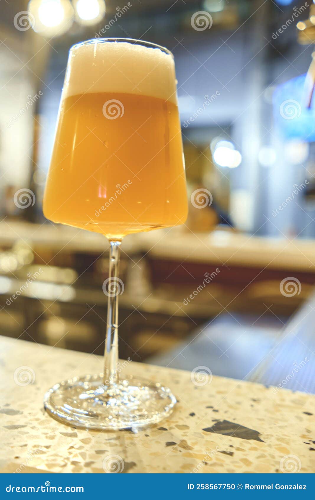 Elegant Glass of Craft Beer and Taps. Beer Taps in a Row in Perspective ...