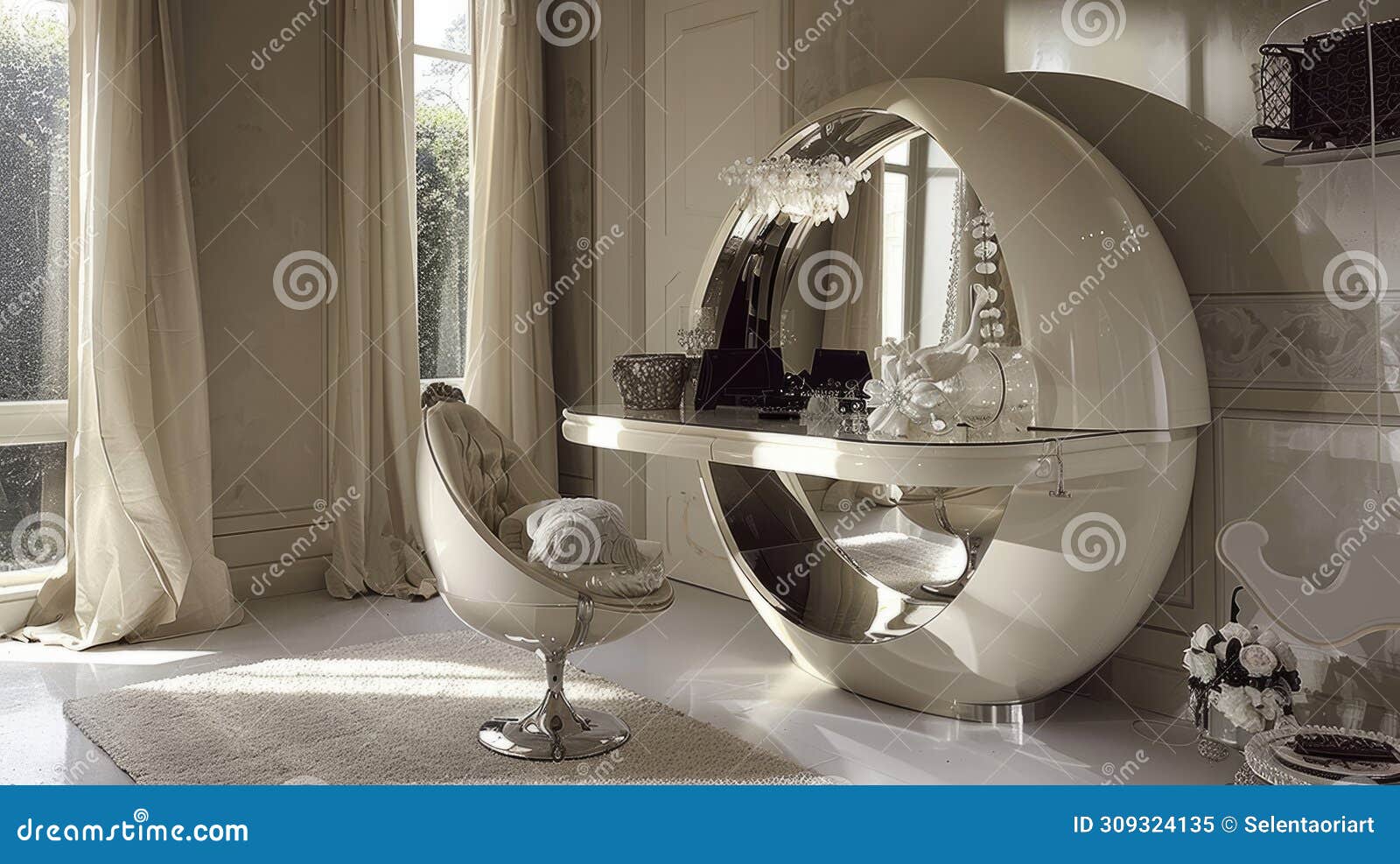 Elegant Glass Vanity Table with Mirror Stock Illustration ...