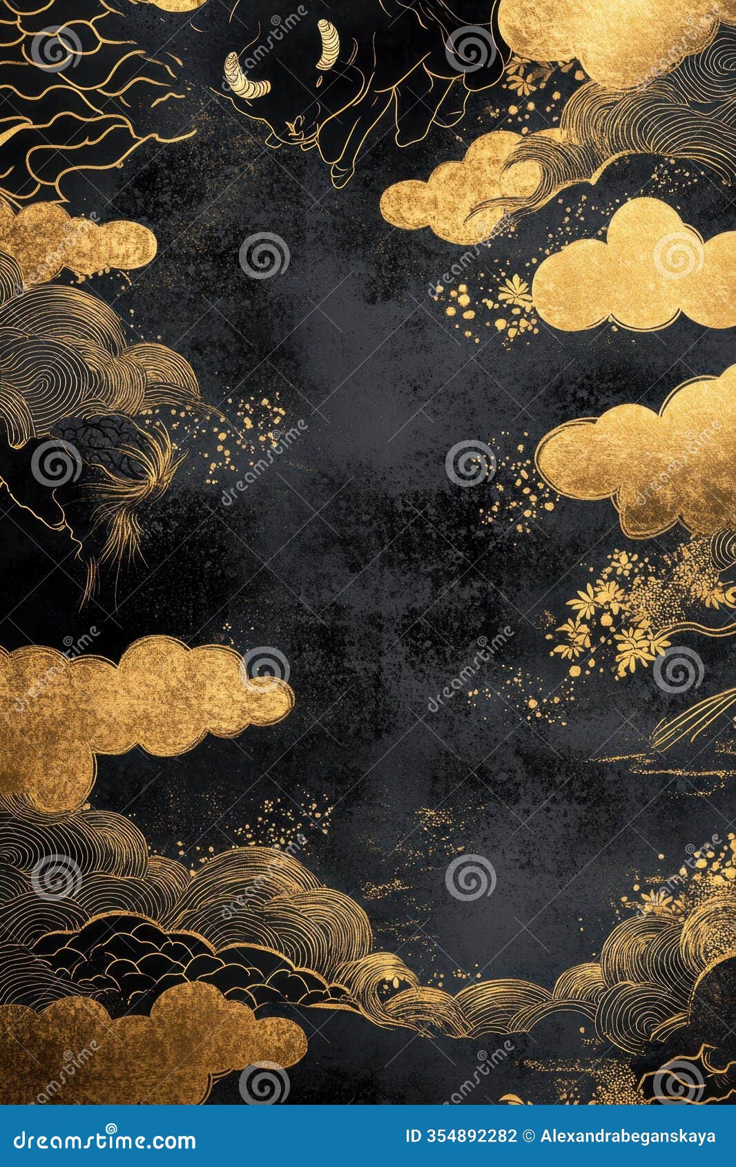 Asian Cloud Pattern. Chinese Japanese Oriental Border Hand Drawn ...