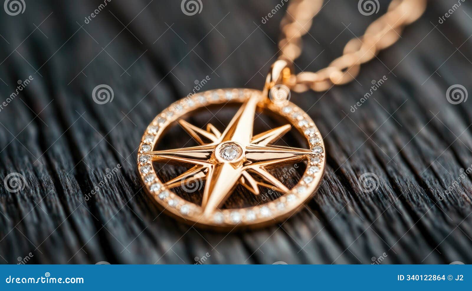 Elegant Gold Compass Rose Pendant with Diamond on Rustic Wood ...