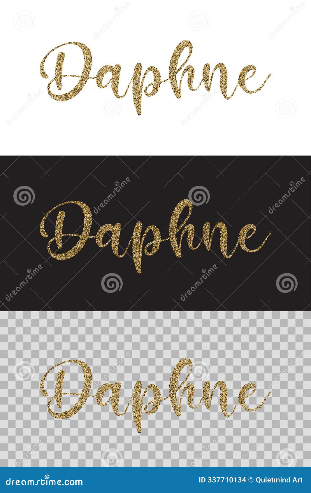 Elegant Gold Glitter Script Name Daphne Isolated on Three Background ...