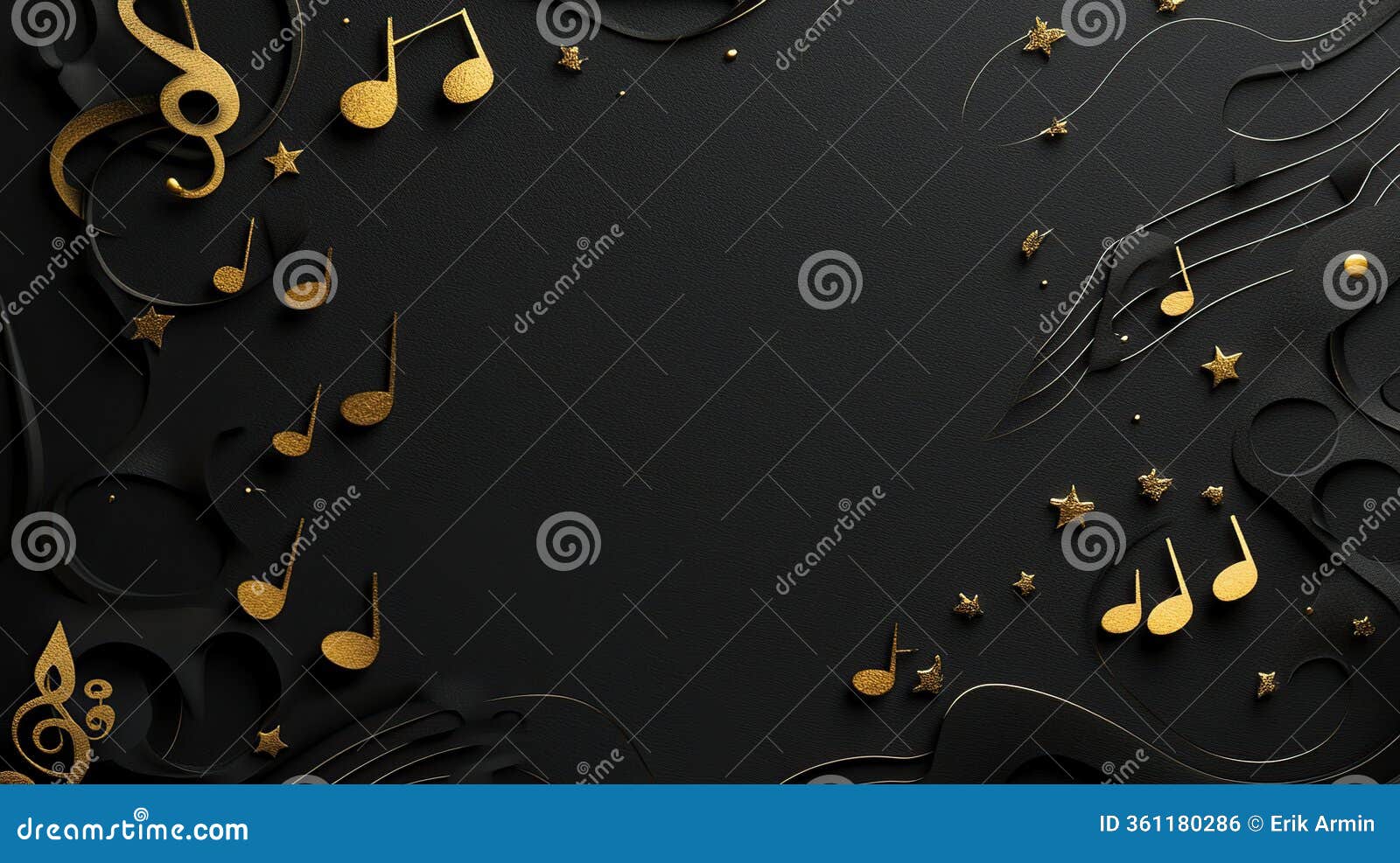 Elegant Gold Musical Notes and Stars on Black Background Stock Photo ...