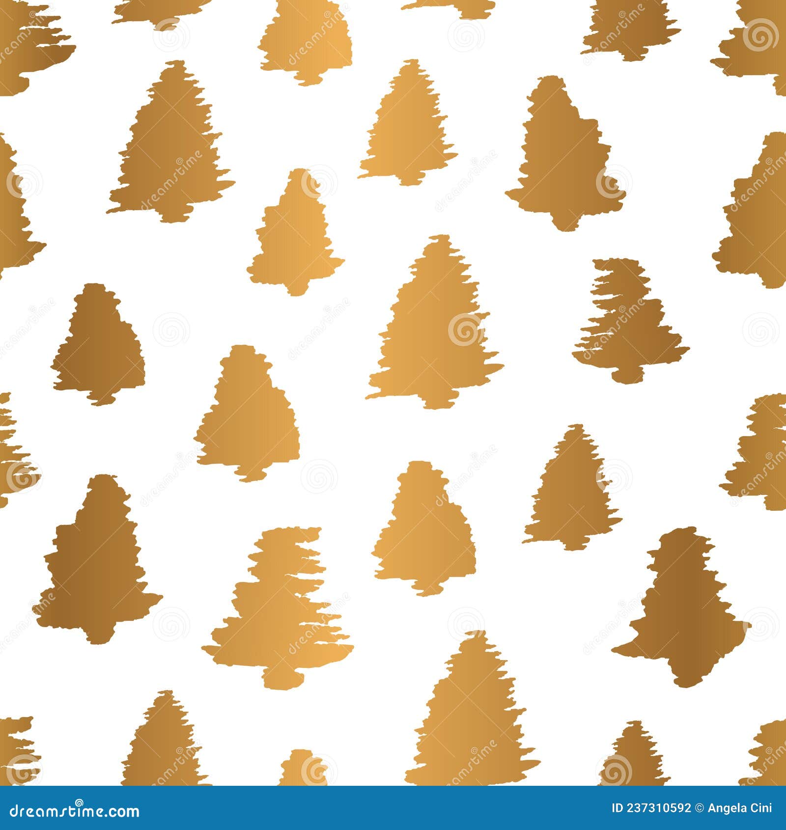 Elegant Gold Pine Christmas Tree Seamless Pattern on White Background ...