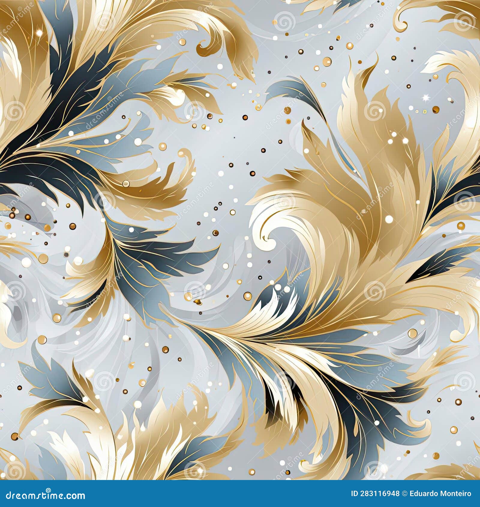 Elegant Gold and Silver Pattern with Swirls and Feathers (tiled) Stock ...