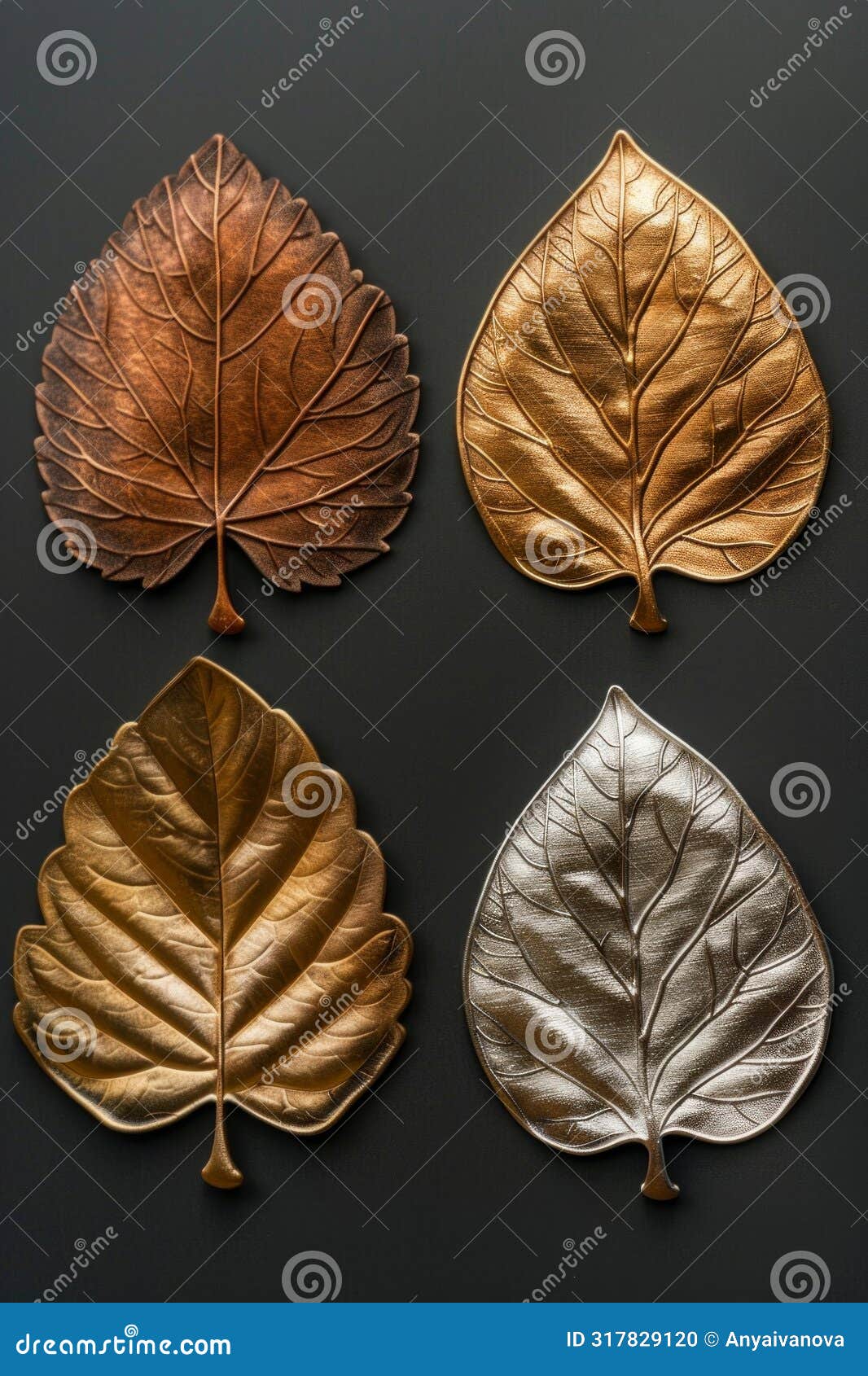 Elegant Golden and Copper Leaf Plaques on Dark Background for Luxurious ...