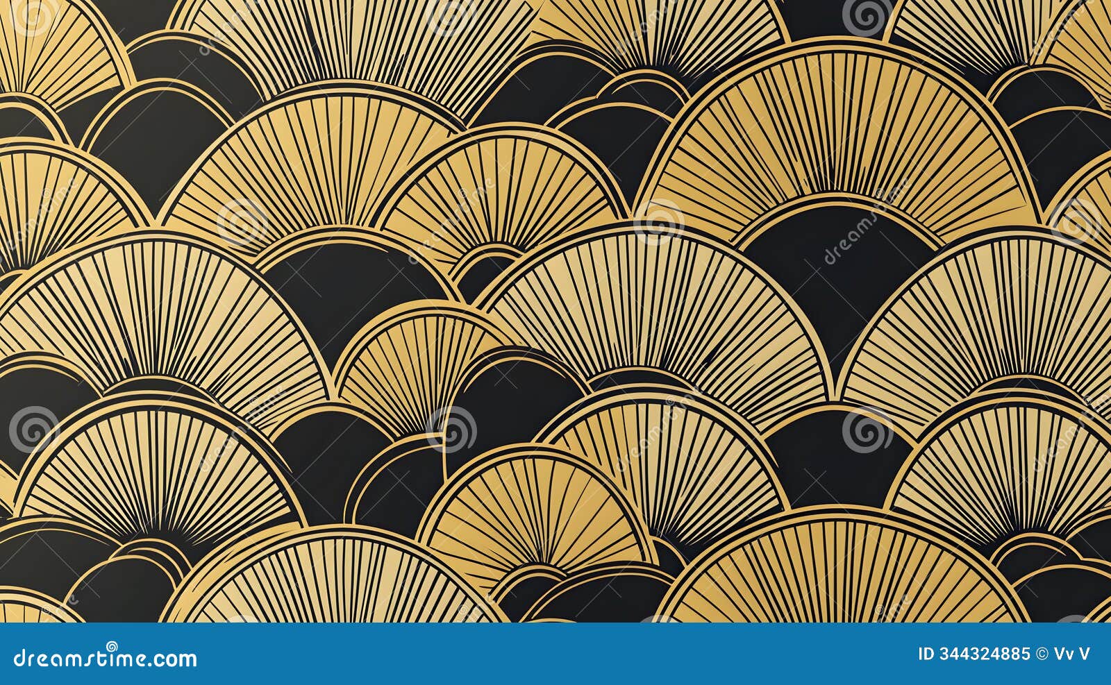 Elegant Golden Fan Pattern on Black Background Stock Illustration ...