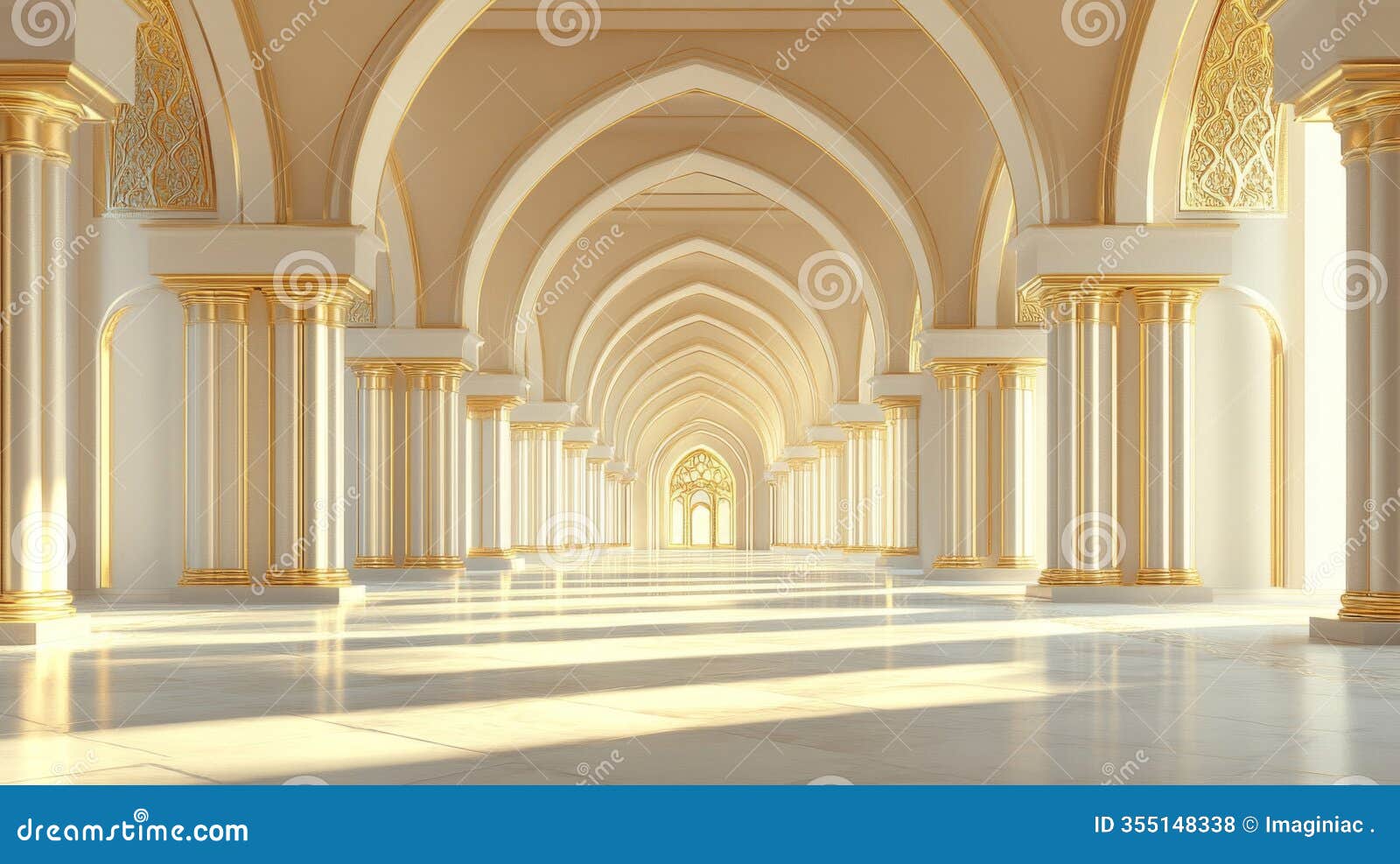 Elegant Golden Hallway with Archways and Columns Stock Illustration ...