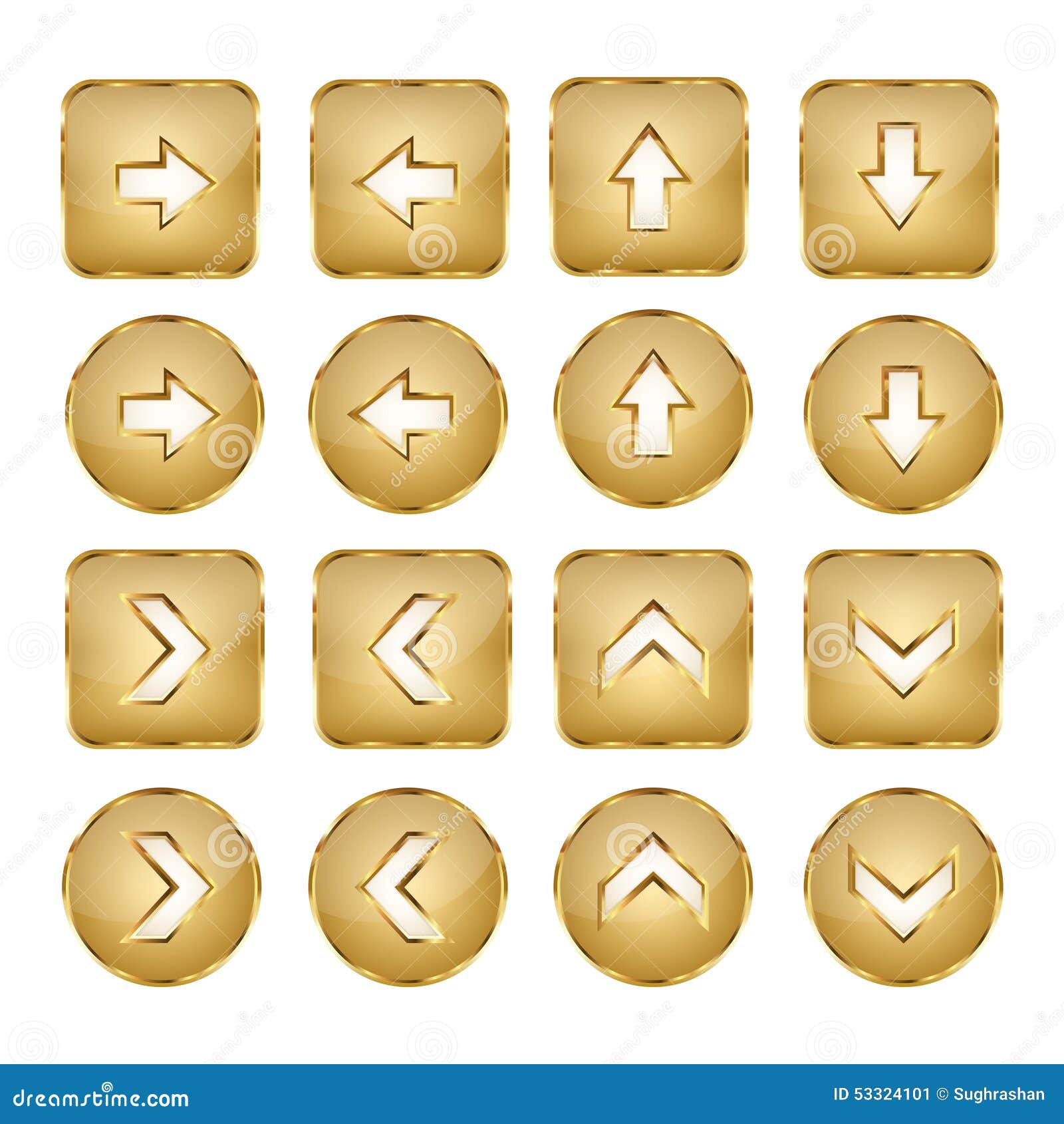 Elegant Golden Vector Web Buttons Arrows Stock Illustration ...