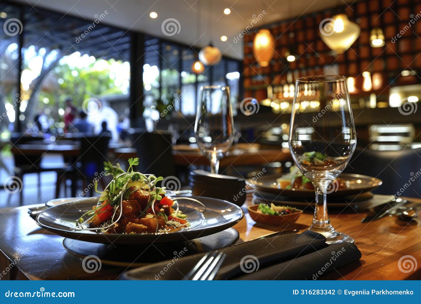 Elegant Gourmet Dining Experience In A Modern Restaurant Setting Stock ...