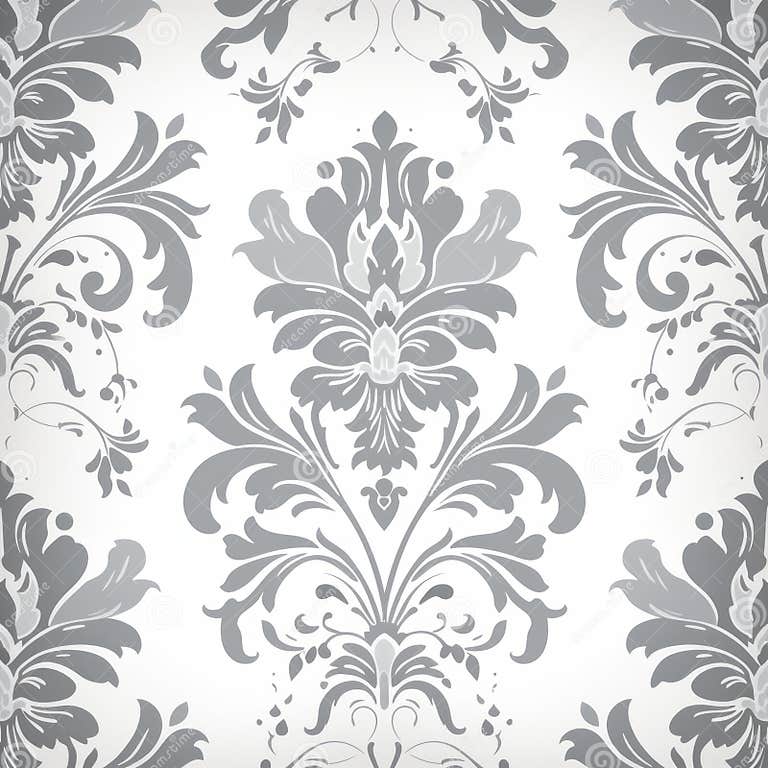 Elegant Grey and White Damask Pattern with Baroque Dramatic Lighting ...