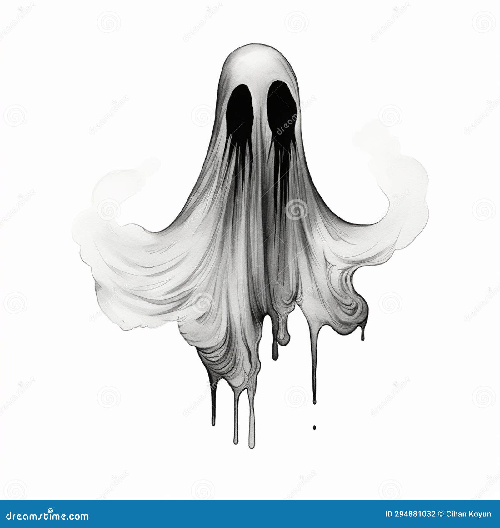 Elegant Halloween Ghost Drawing with a Cobweb Stock Illustration ...