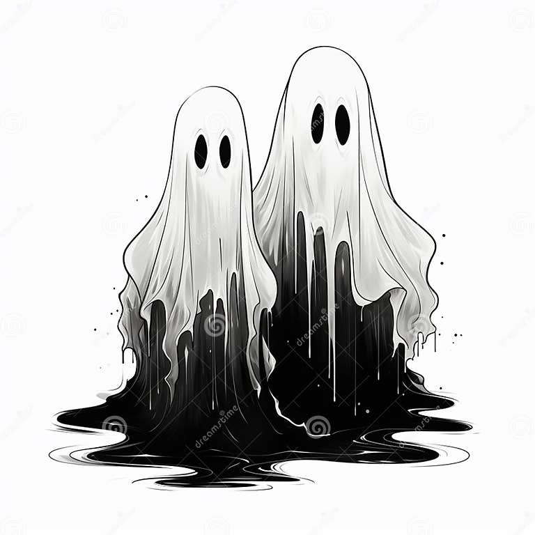 Elegant Halloween Ghost Drawing with a Cobweb Stock Illustration ...