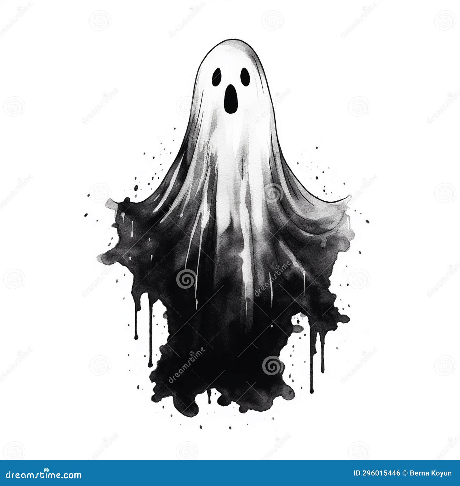 Elegant Halloween Ghost Drawing with a Cobweb Stock Illustration ...