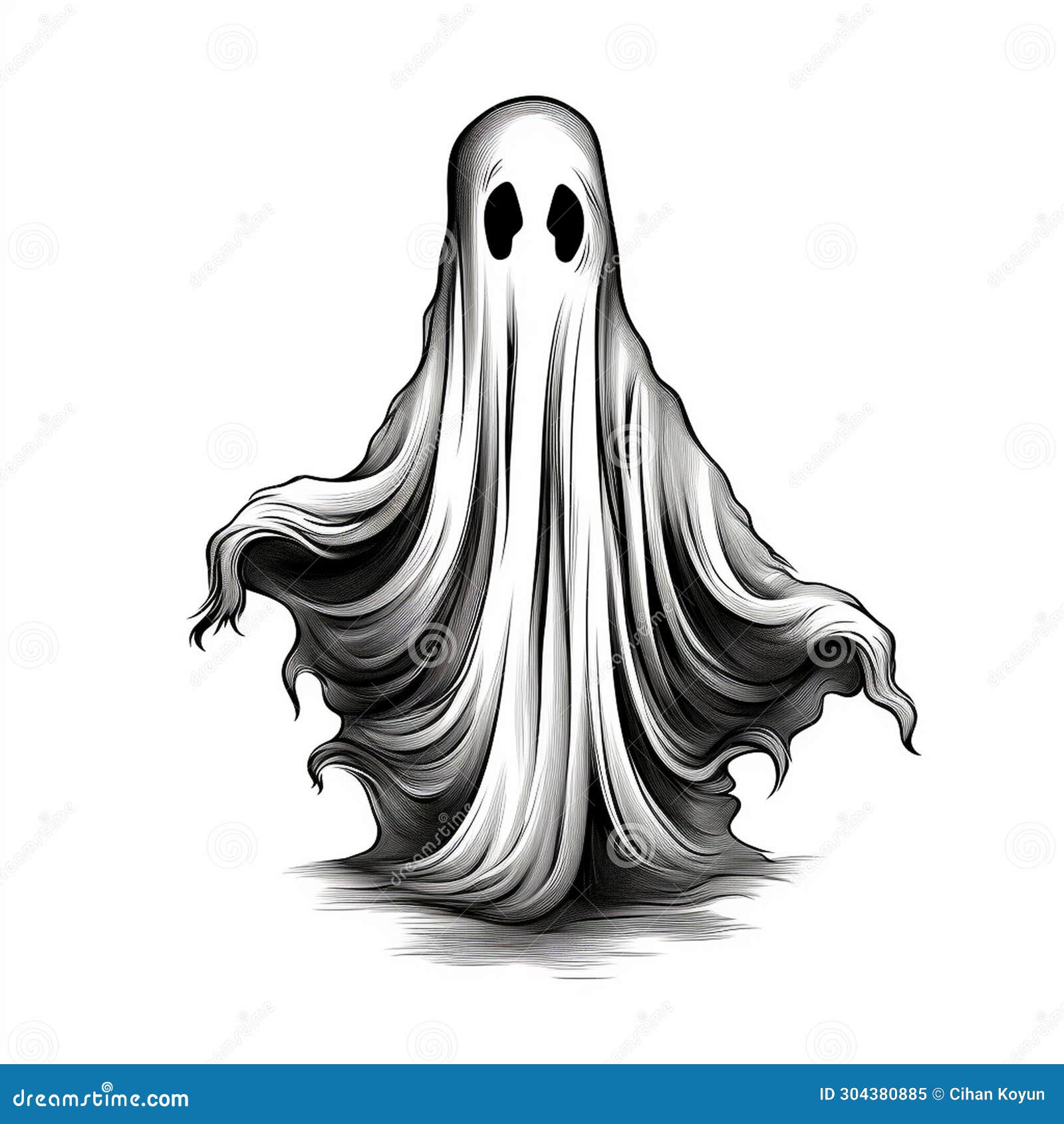 Elegant Halloween Ghost Drawing with a Cobweb Stock Vector ...