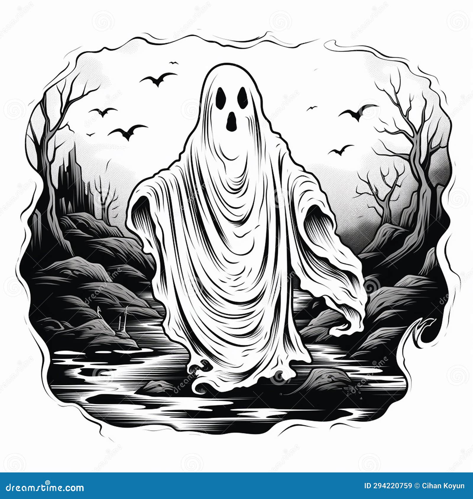 Elegant Halloween Ghost Drawing with a Minimalist Style Stock ...